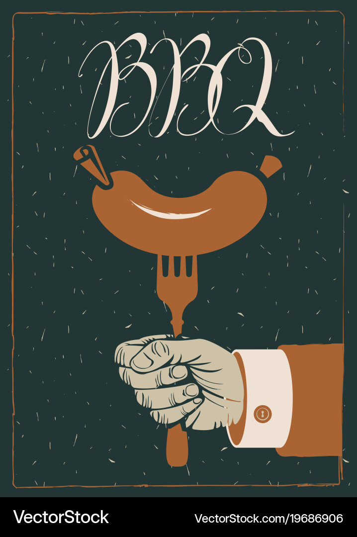Barbecue banner with sausage on fork in hand Vector Image