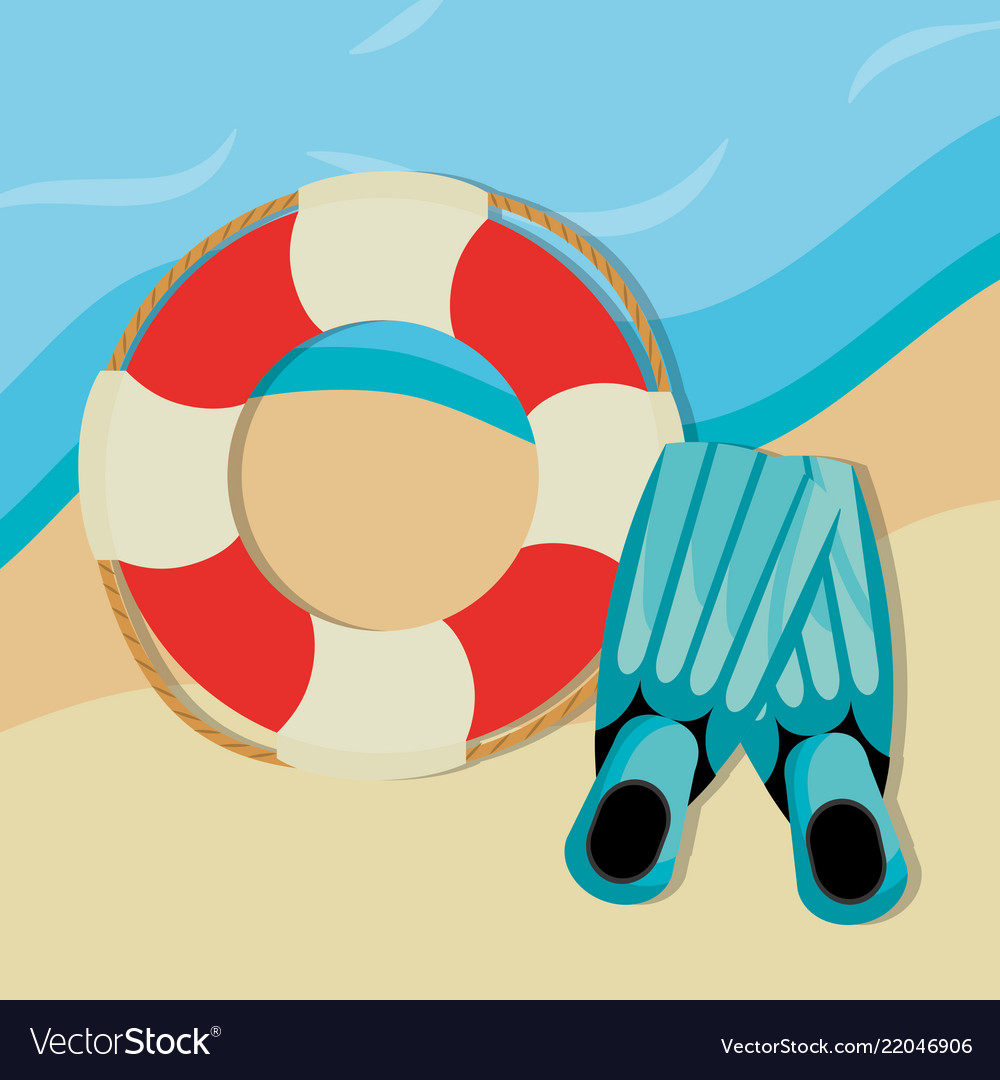 Beach landscape with float lifeguard Royalty Free Vector
