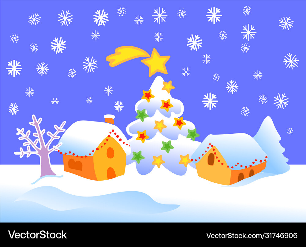 Cartoon christmas snowy landscape Royalty Free Vector Image