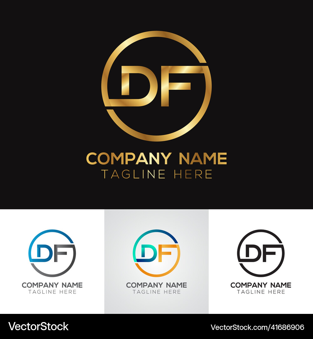 Golden metallic df letter logo design Royalty Free Vector