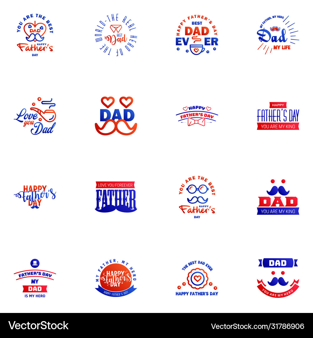 Happy fathers day 16 blue and red element set Vector Image
