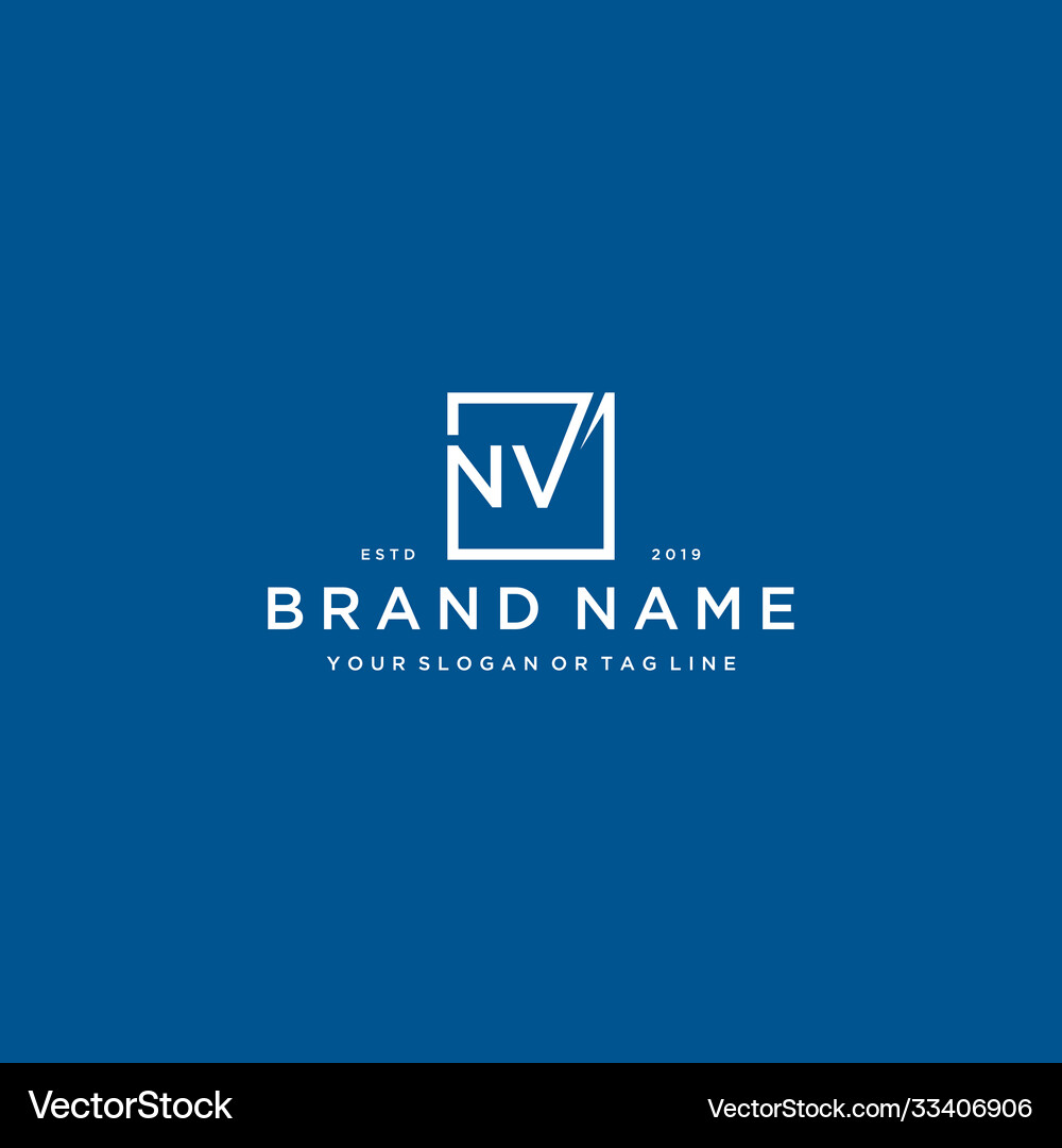 Letter nv with a square design Royalty Free Vector Image