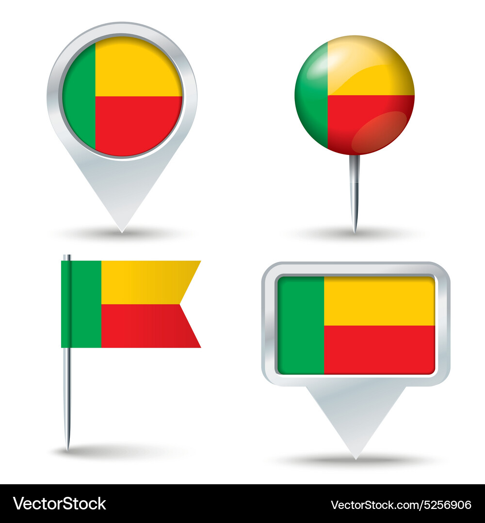Map pins with flag of benin Royalty Free Vector Image