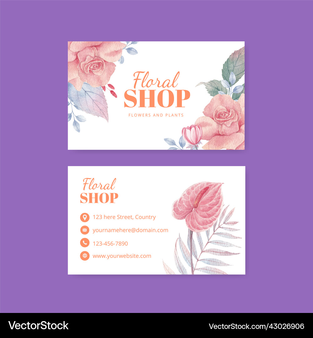 Name card template with pastel tropical flower Vector Image
