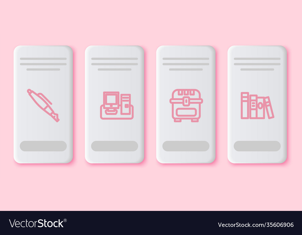 Set line fountain pen nib monitor with keyboard Vector Image
