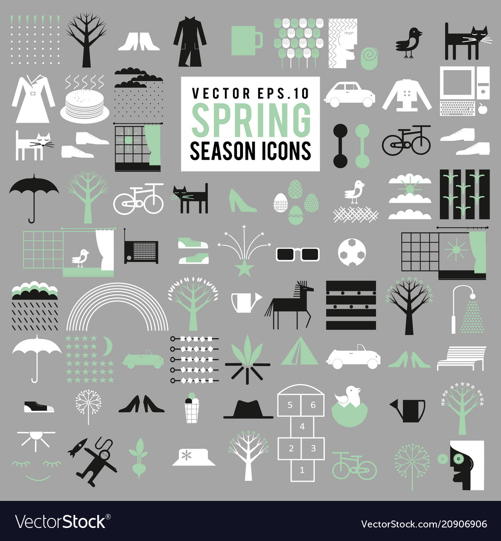 Set of spring season icons big collection Vector Image