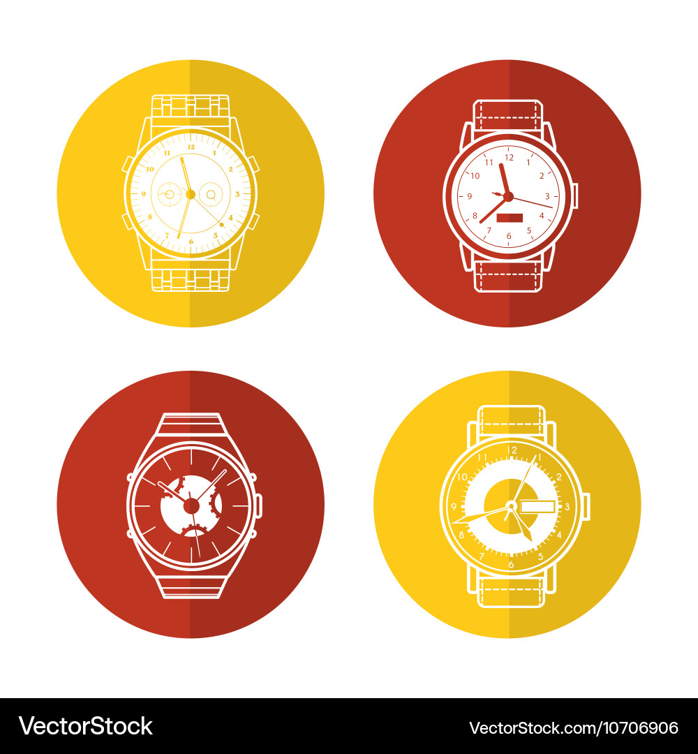 Watch icons set in color circles Royalty Free Vector Image