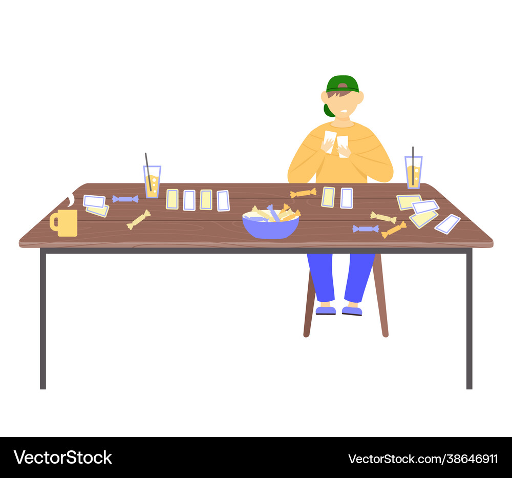 Boy teenager sitting at table with drinks Vector Image