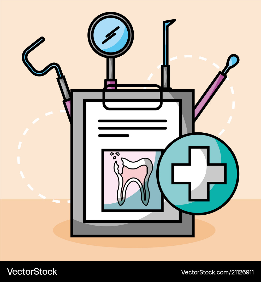 Clipboard medical broken tooth and tools dentistry