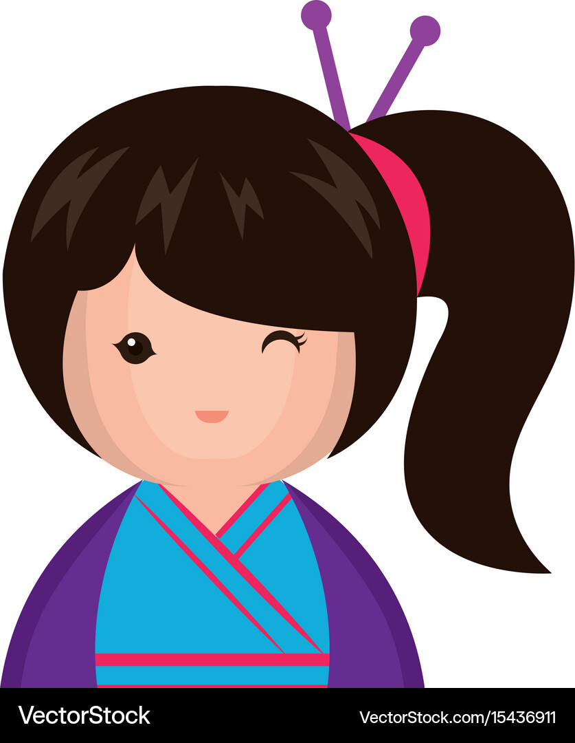Cute little japanese doll Royalty Free Vector Image