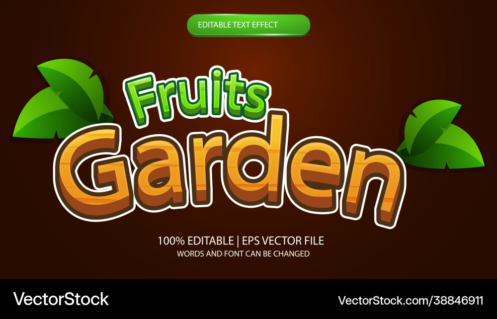Editable text effect - fruits garden cartoon Vector Image