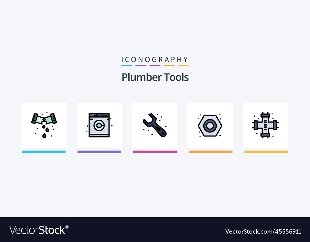 Plumber line filled 5 icon pack including Vector Image