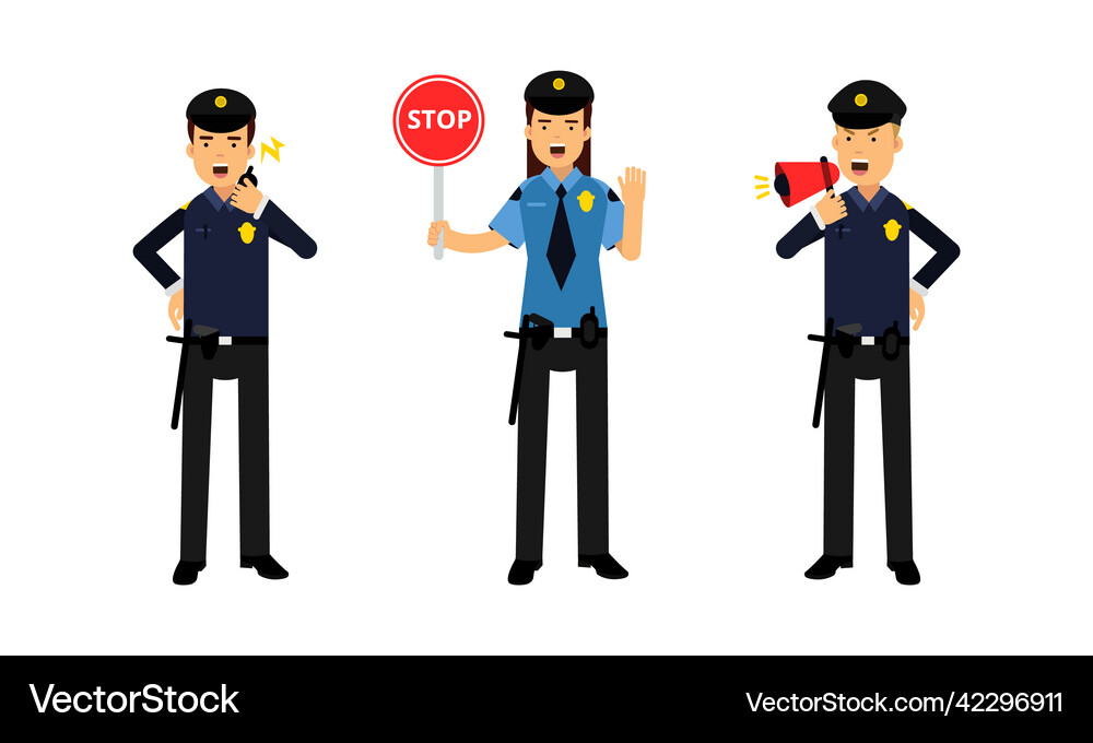 Police officer characters set policeman at work Vector Image
