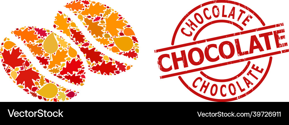 Textured chocolate watermark and coffee beans Vector Image