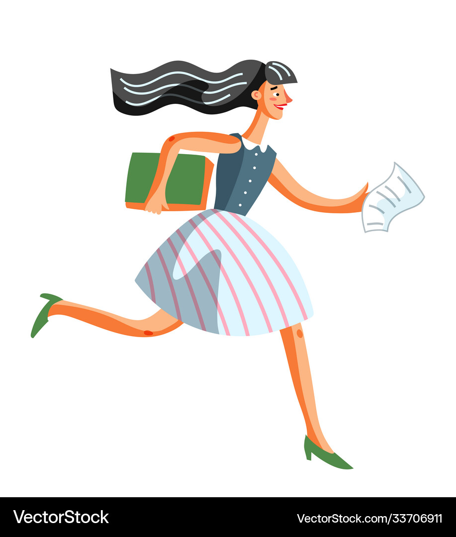 Young woman student running isolated on white Vector Image