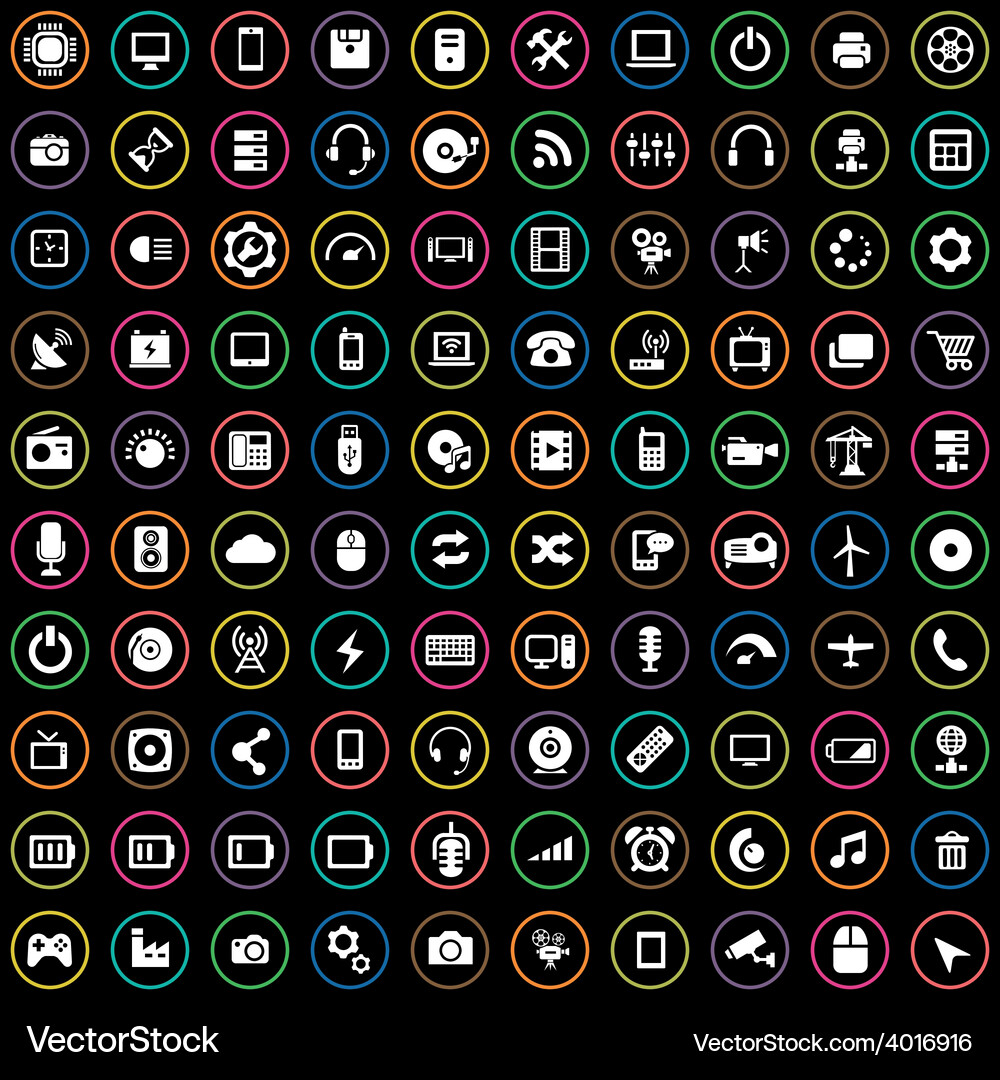 100 technology icons Royalty Free Vector Image