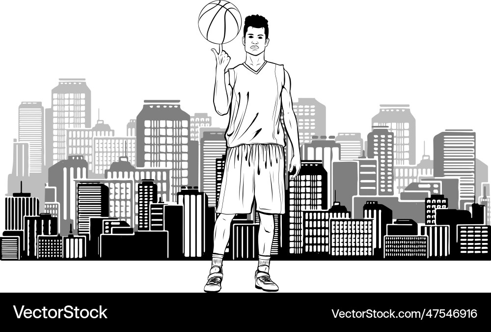 Basketball player with a ball outline Royalty Free Vector