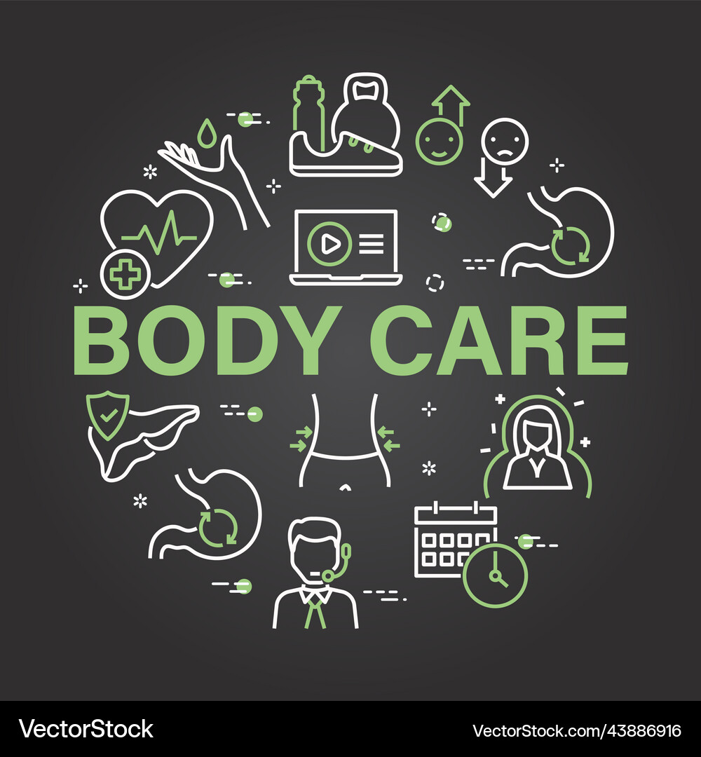 Body care text amidst various linear icons Vector Image