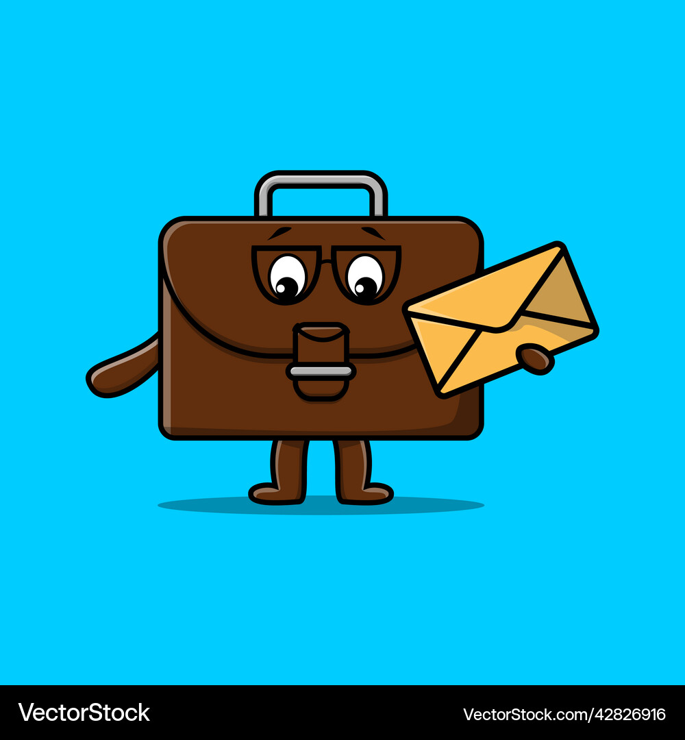 Cute cartoon suitcase holding envelope character Vector Image