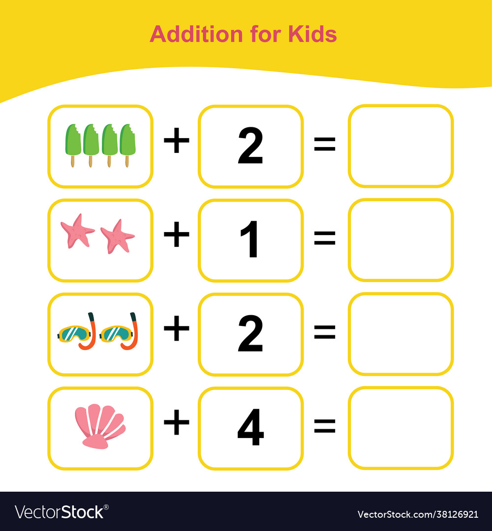 Addition counting game for kids Royalty Free Vector Image