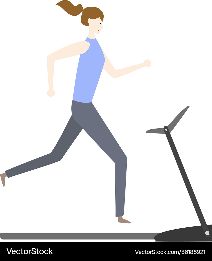 Cartoon woman runs on treadmill Royalty Free Vector Image