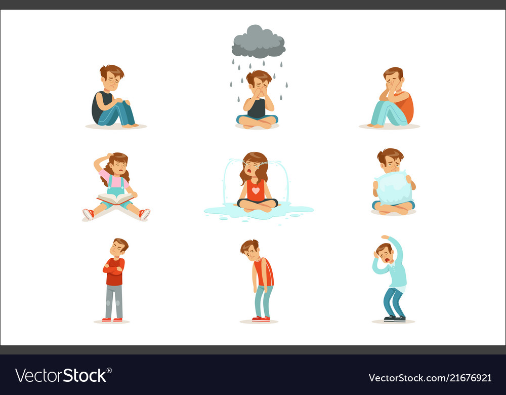 Children negative emotions expression Royalty Free Vector