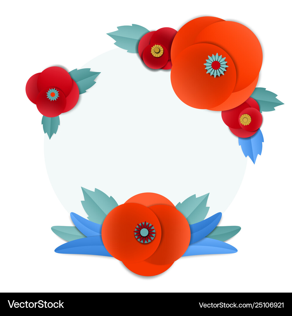 Cut paper poppy flowers in wreath Royalty Free Vector Image