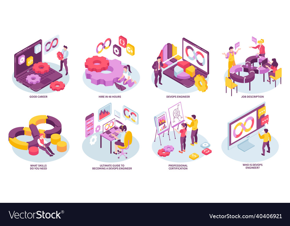 Devops isometric compositions Royalty Free Vector Image