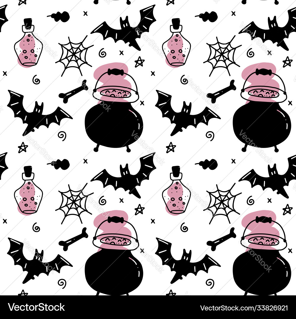 Halloween seamless pattern black icons potion Vector Image
