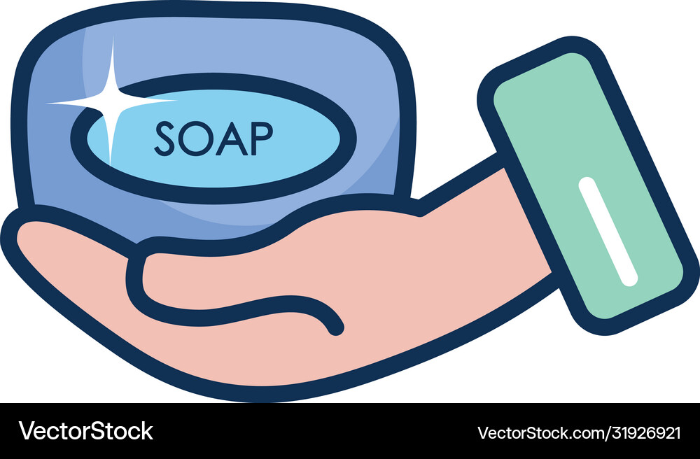 Hand holding a soap bar icon line fill style Vector Image