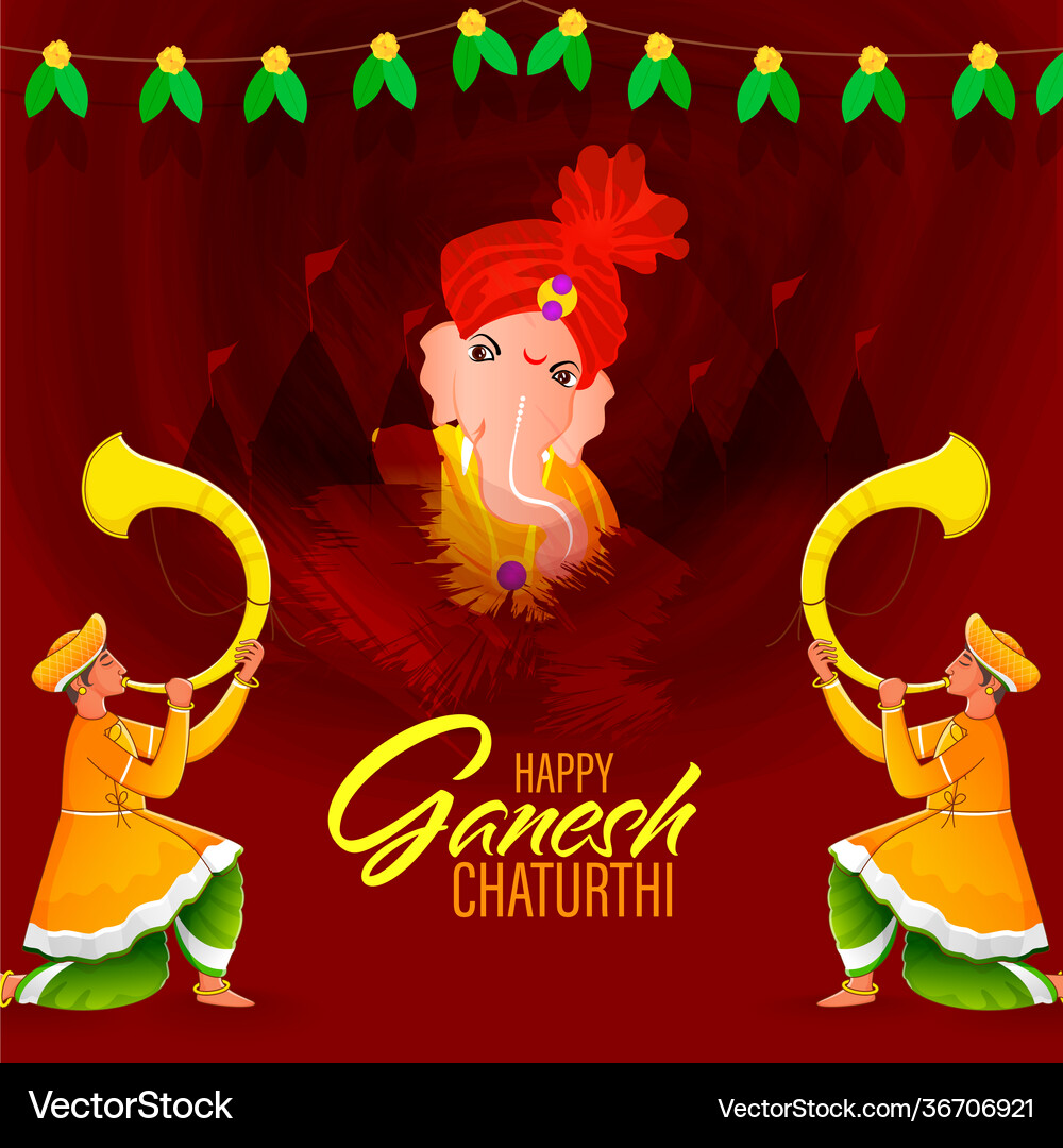 Maharashtrian men blowing tutari horn Royalty Free Vector