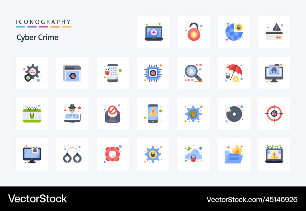 25 cyber crime flat color icon pack Royalty Free Vector