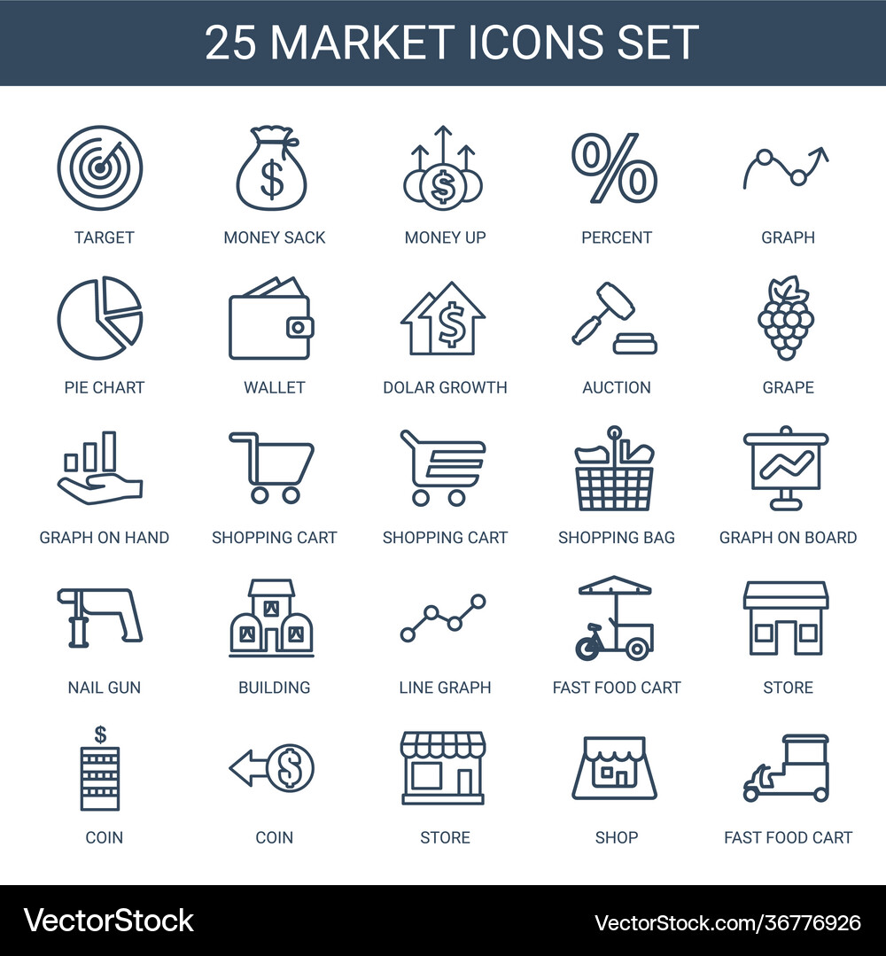25 market icons Royalty Free Vector Image - VectorStock