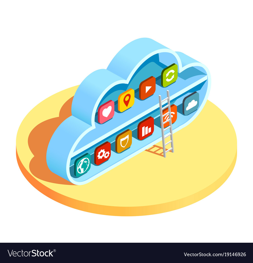 Cloud computing apps isometric composition Vector Image