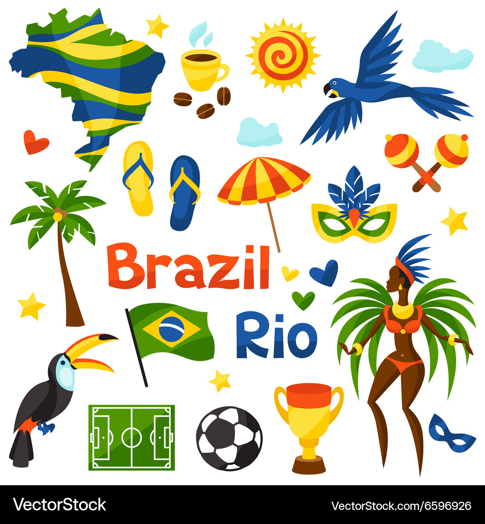 Collection of brazil stylized objects and cultural