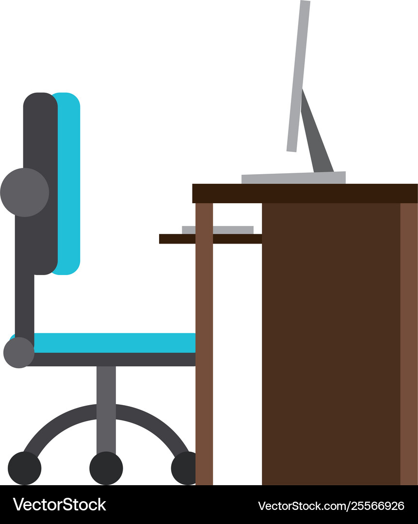Desk computer with chair office cartoon Royalty Free Vector