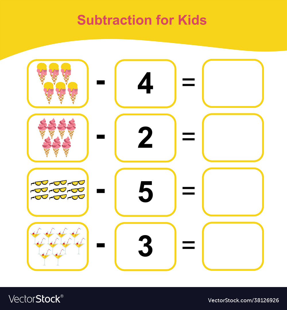 Subtraction counting game for kids Royalty Free Vector Image