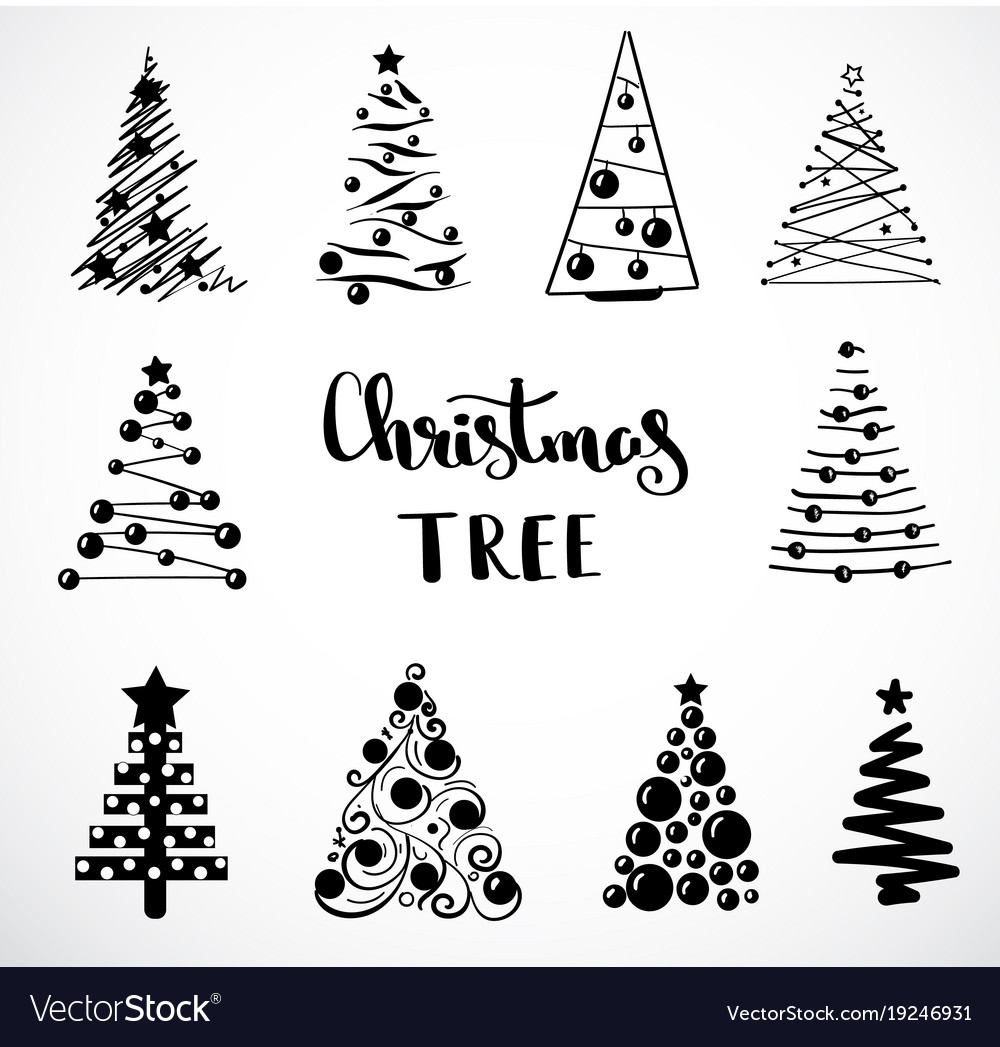 Christmas collection decorative trees isolated Vector Image