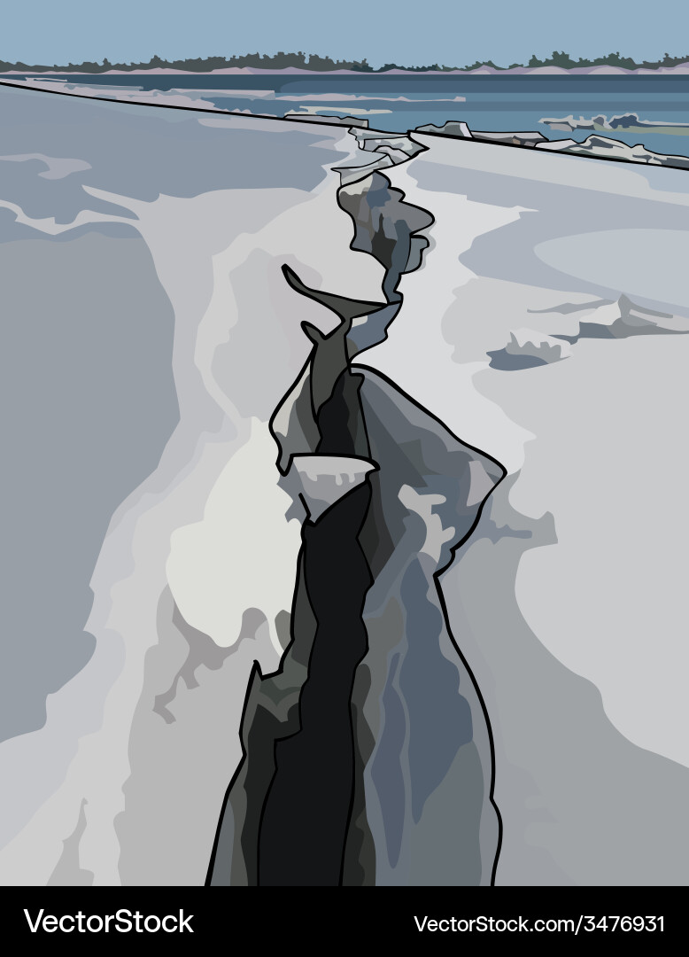 Crack in the ice ice drift on the river Royalty Free Vector