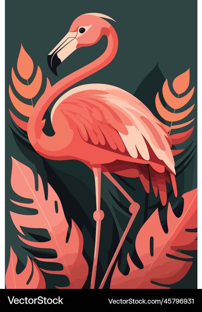 Flamingo in tropical jungle in flat style Vector Image