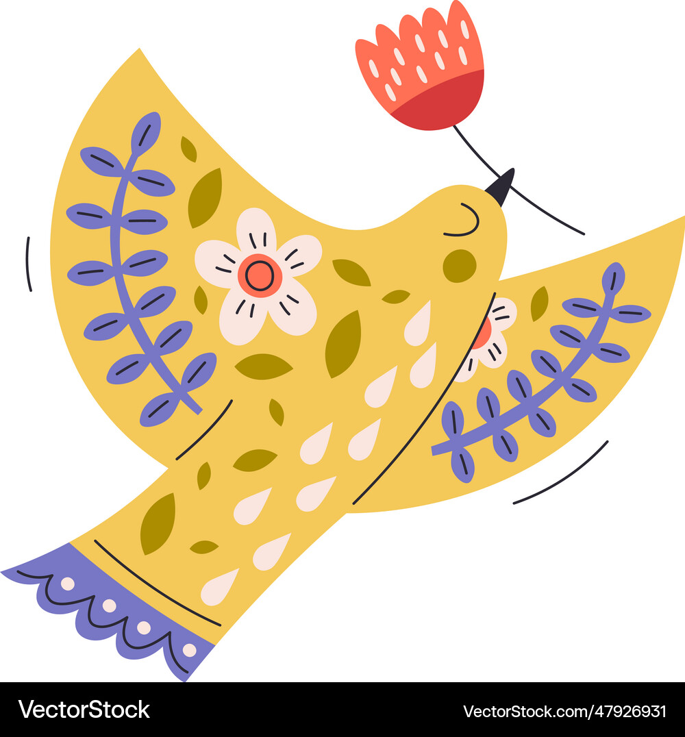 Folk art bird with flower Royalty Free Vector Image