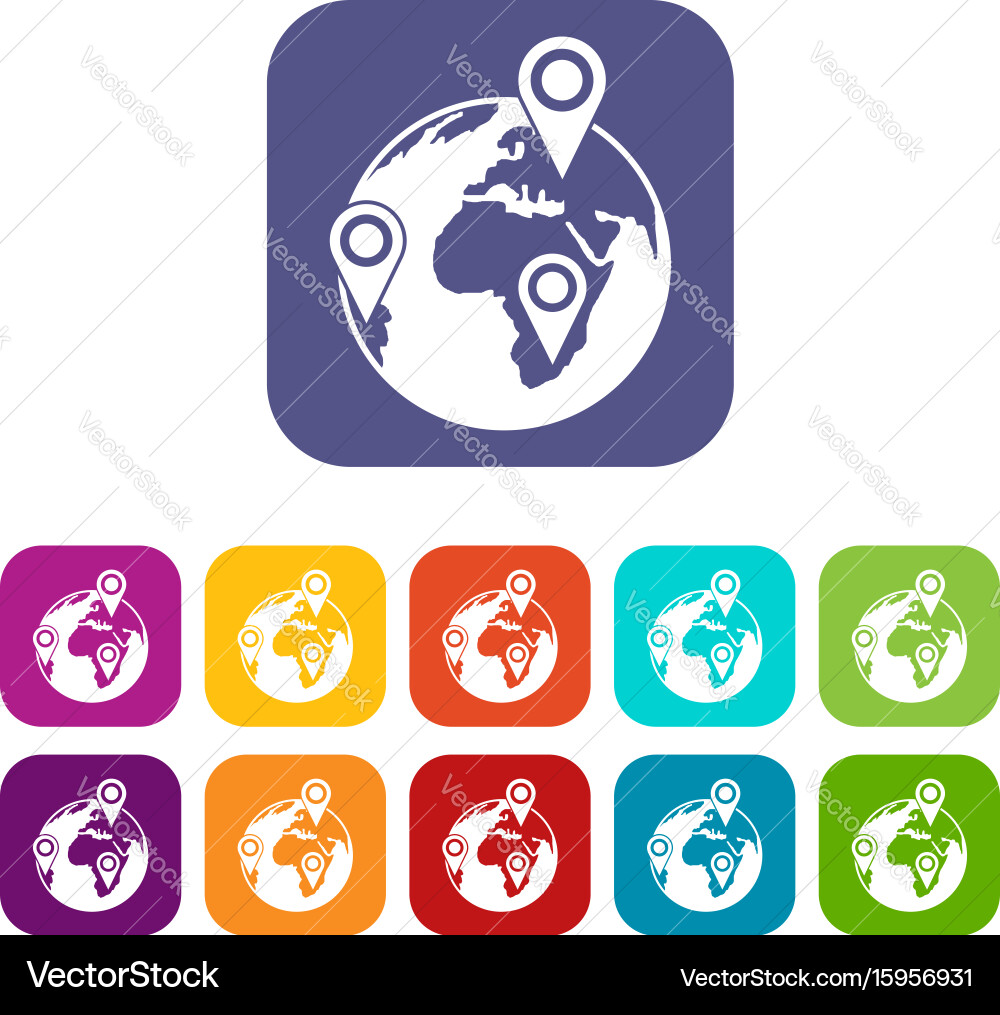 Globe of network icons set Royalty Free Vector Image