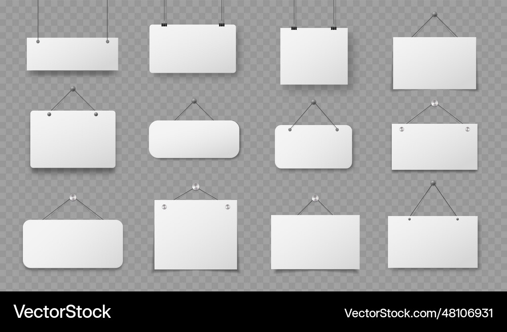 Hanging sign realistic blank paper signboards Vector Image