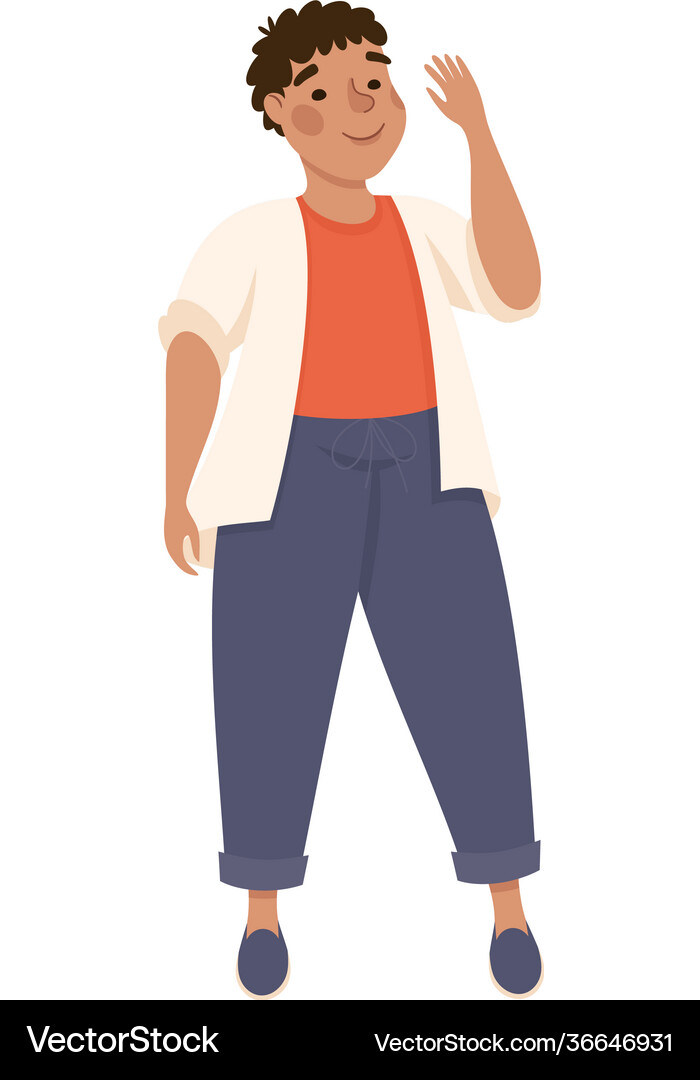 Plus size brunette man standing and waving hand Vector Image