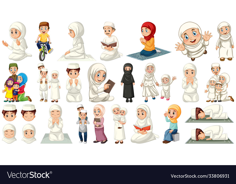 Set muslim kids character Royalty Free Vector Image Set muslim kids character Royalty Free Vector Image