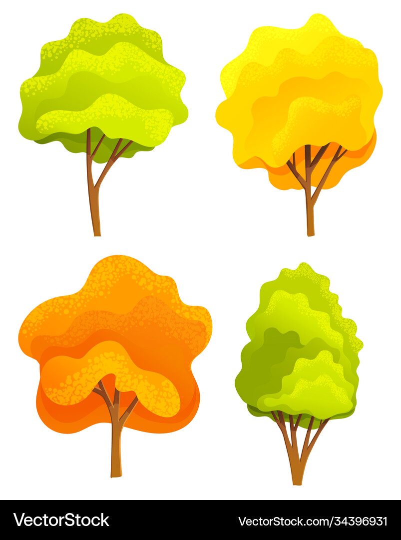 Yellow and green bright autumn tree set Royalty Free Vector