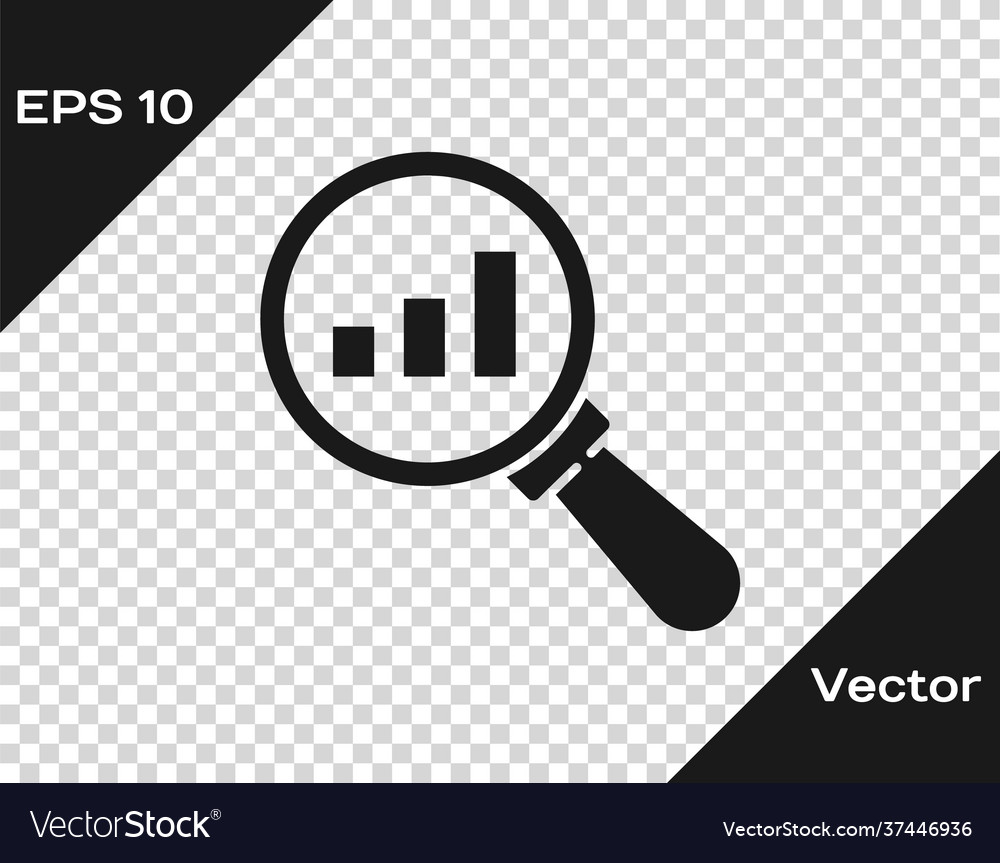 Black magnifying glass and data analysis icon Vector Image