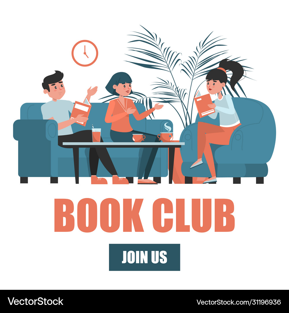 Book club concept group people sitting Royalty Free Vector