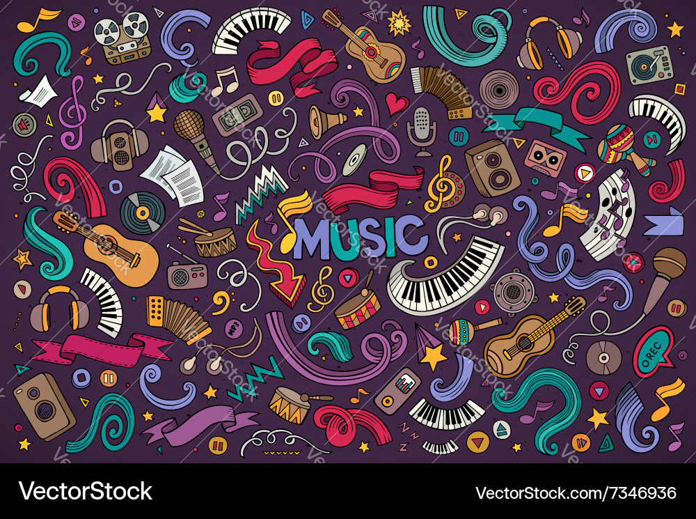 Colorful hand drawn doodles cartoon set Royalty Free Vector