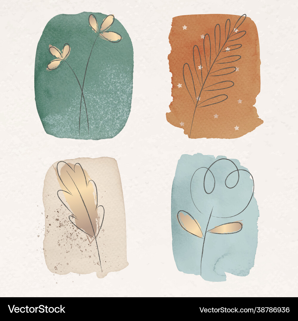 Doodle flower on watercolor texture set Royalty Free Vector